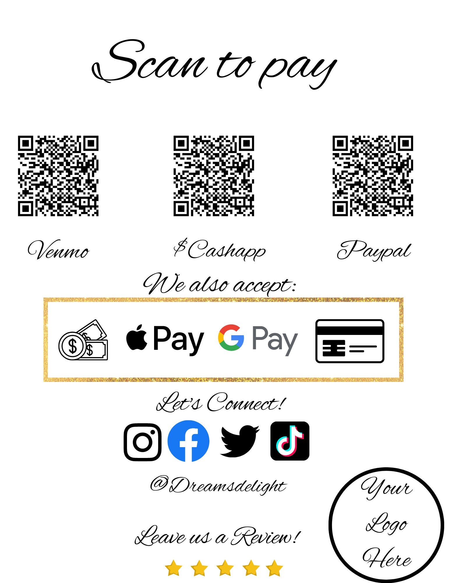 Scan to Pay Template, Scan to Pay Sign, Scan to Pay Venmo Cashapp, Scan ...