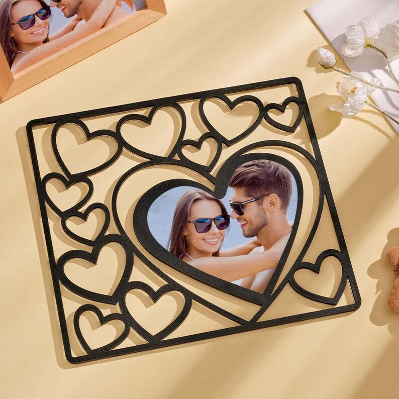 Custom Heart-shaped Photo Frame Wood Acrylic Photo Decor Anniversary ...