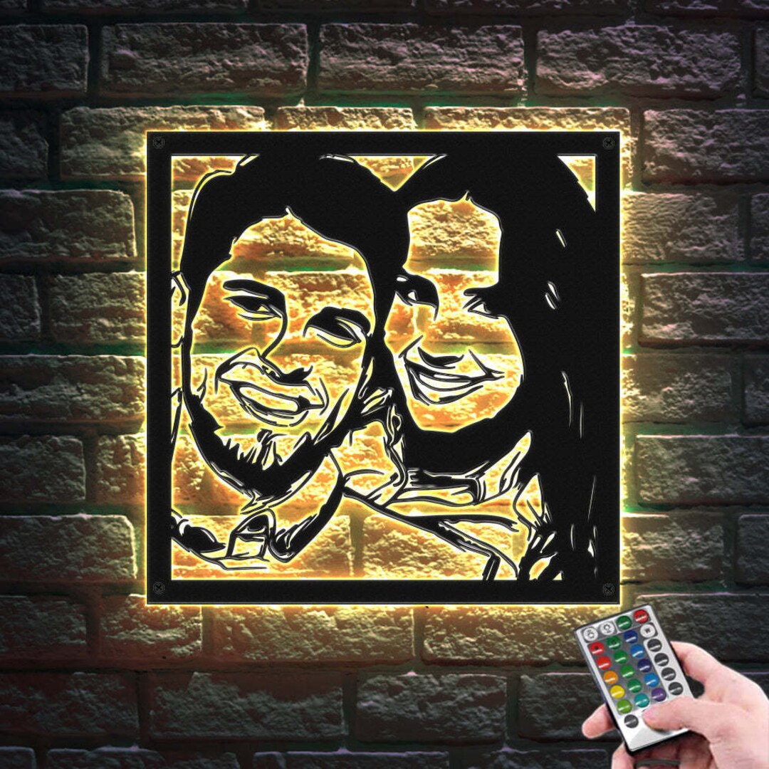 Custom Portrait Metal Wall Art Personalized Couple Photo LED Lights ...
