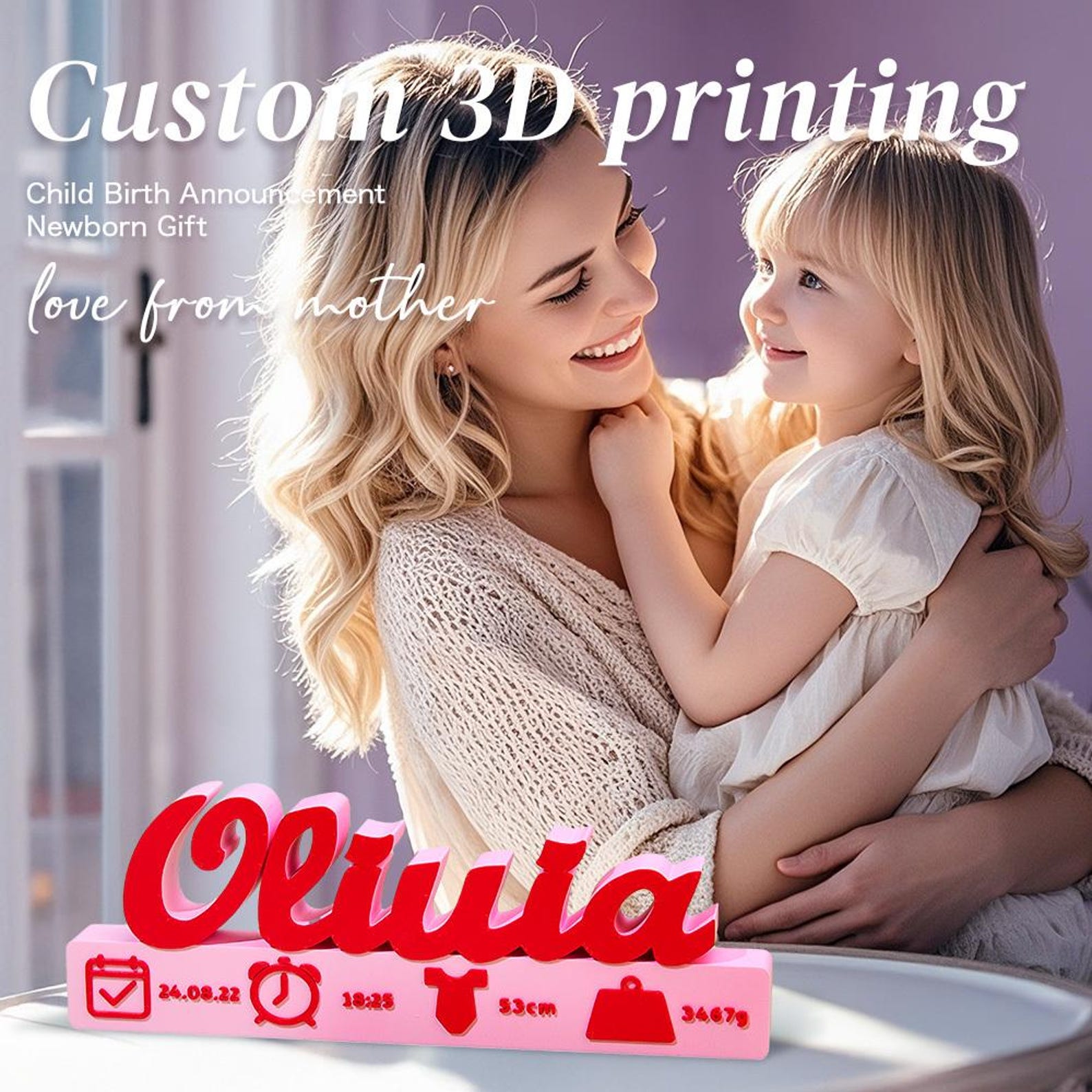 Personalized 3D Printing Baby Birth Announcement Home Decor Gift for ...