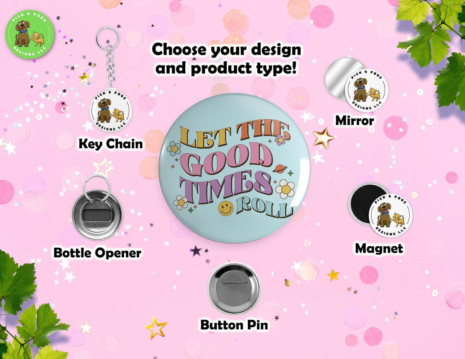Retro Positive Thoughts Button Pin Set | Pinback Button, Keychain ...