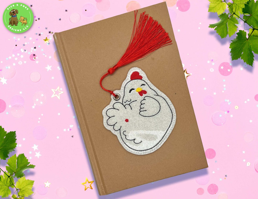 Funny Chicken Bookmark With Tassel / Glitter Hen Design / Embroidered ...