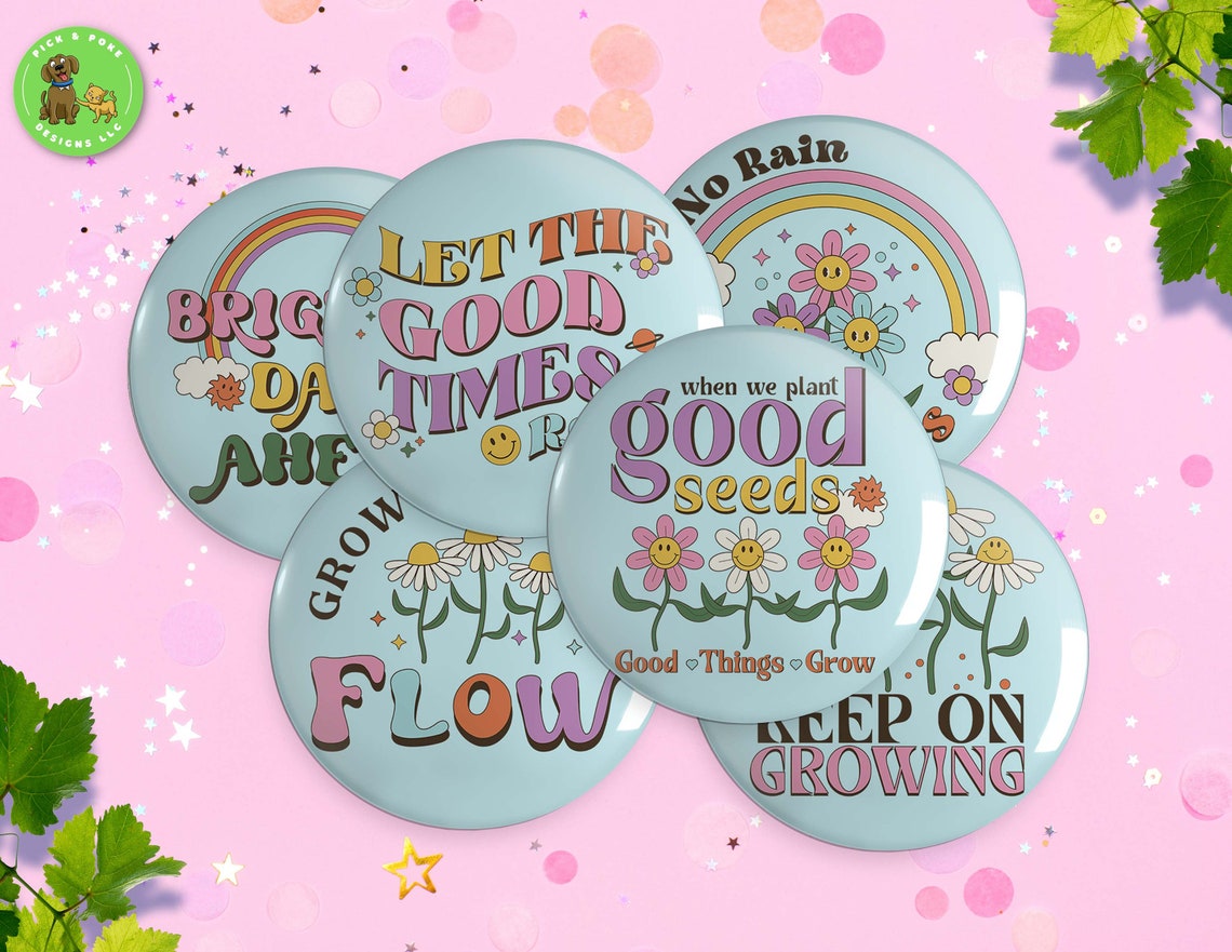 Retro Positive Thoughts Button Pin Set | Pinback Button, Keychain ...