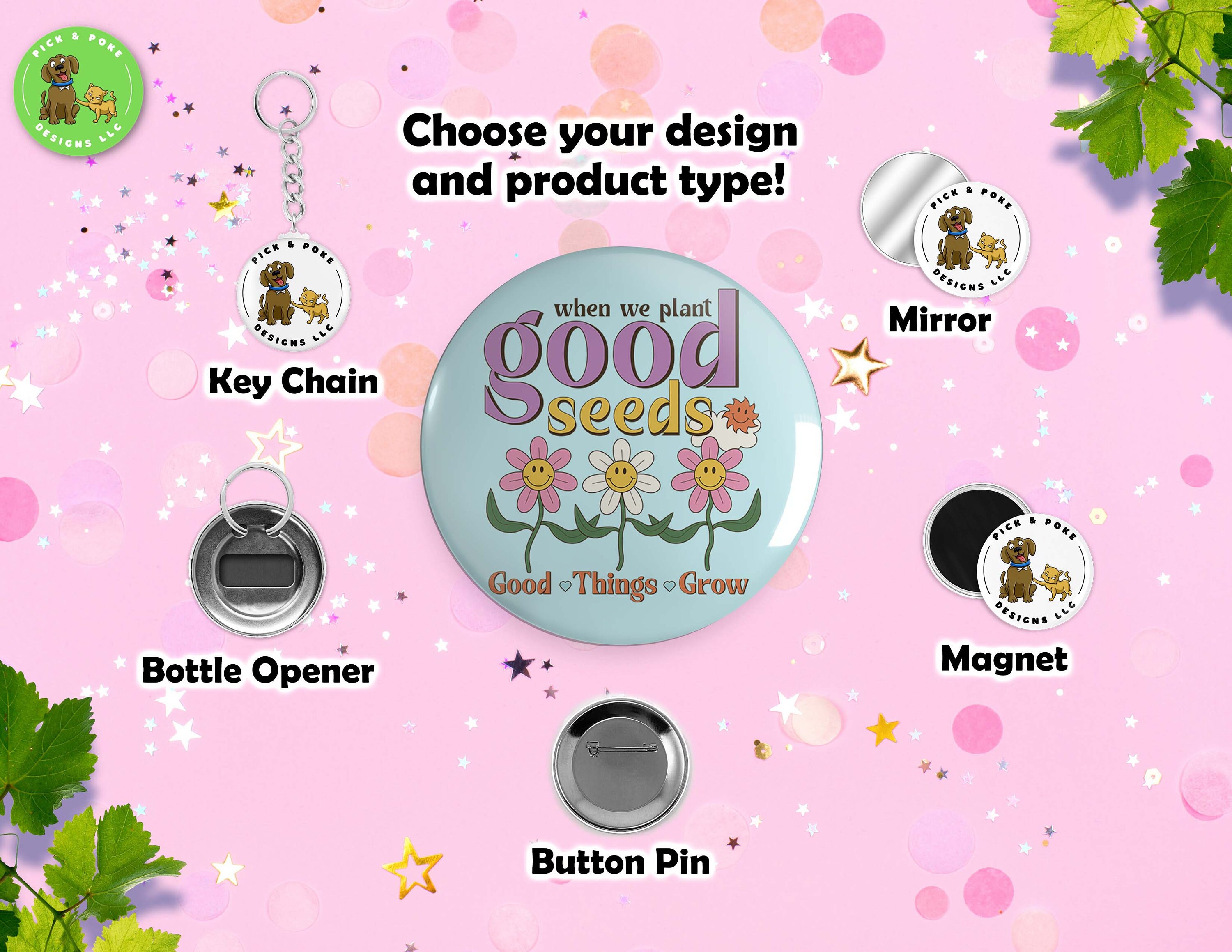 Retro Positive Thoughts Button Pin Set | Pinback Button, Keychain ...