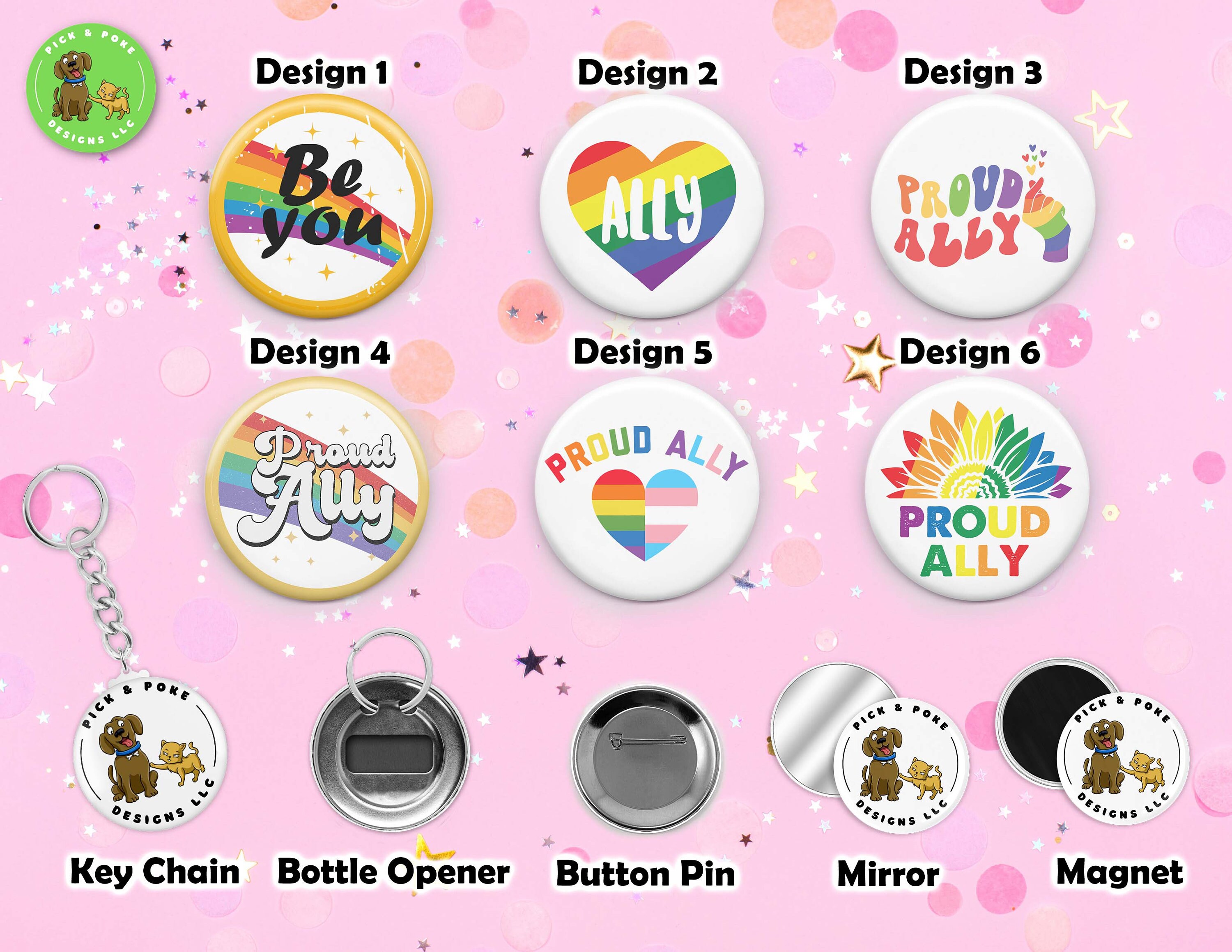 LGBTQIA2S Ally and Pride Month Button Pin, Keychain, Magnet, Bottle ...