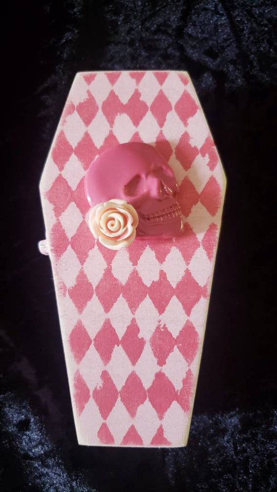 Gothic Kawaii Pink Coffin Hot Pink Skull Rose Valloween Decor - Etsy