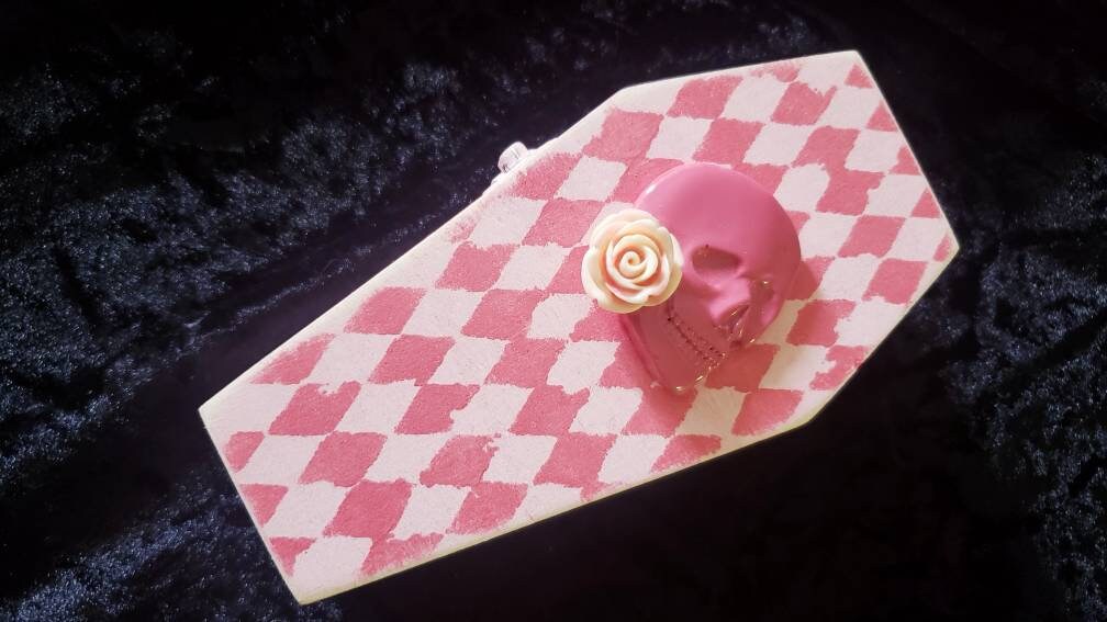 Gothic Kawaii Pink Coffin Hot Pink Skull Rose Valloween Decor - Etsy