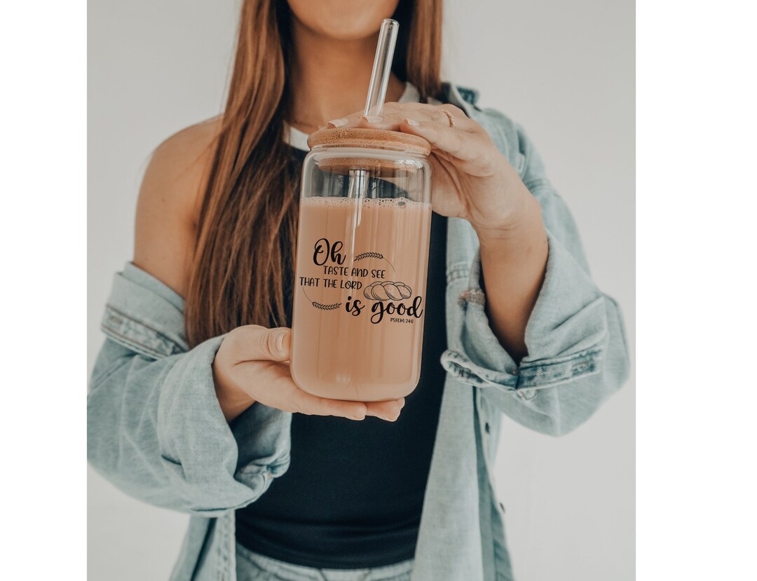 Bible Verse Libbey Cup | 16oz Glass Sipper Cup With Bamboo Lid and ...