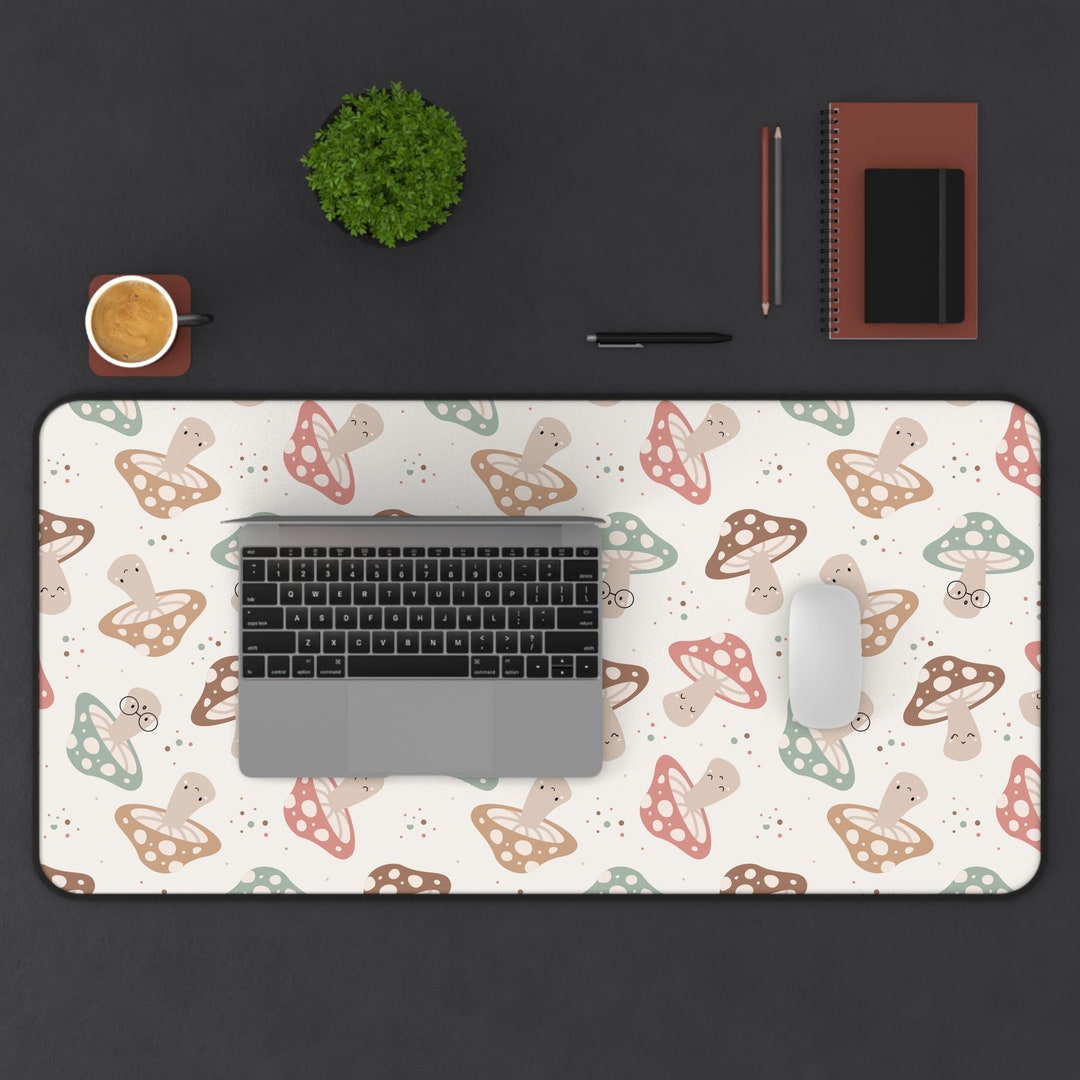 Cute Mushrooms Desk Mat | Retro Mushy Multifunctional Work Office Decor ...