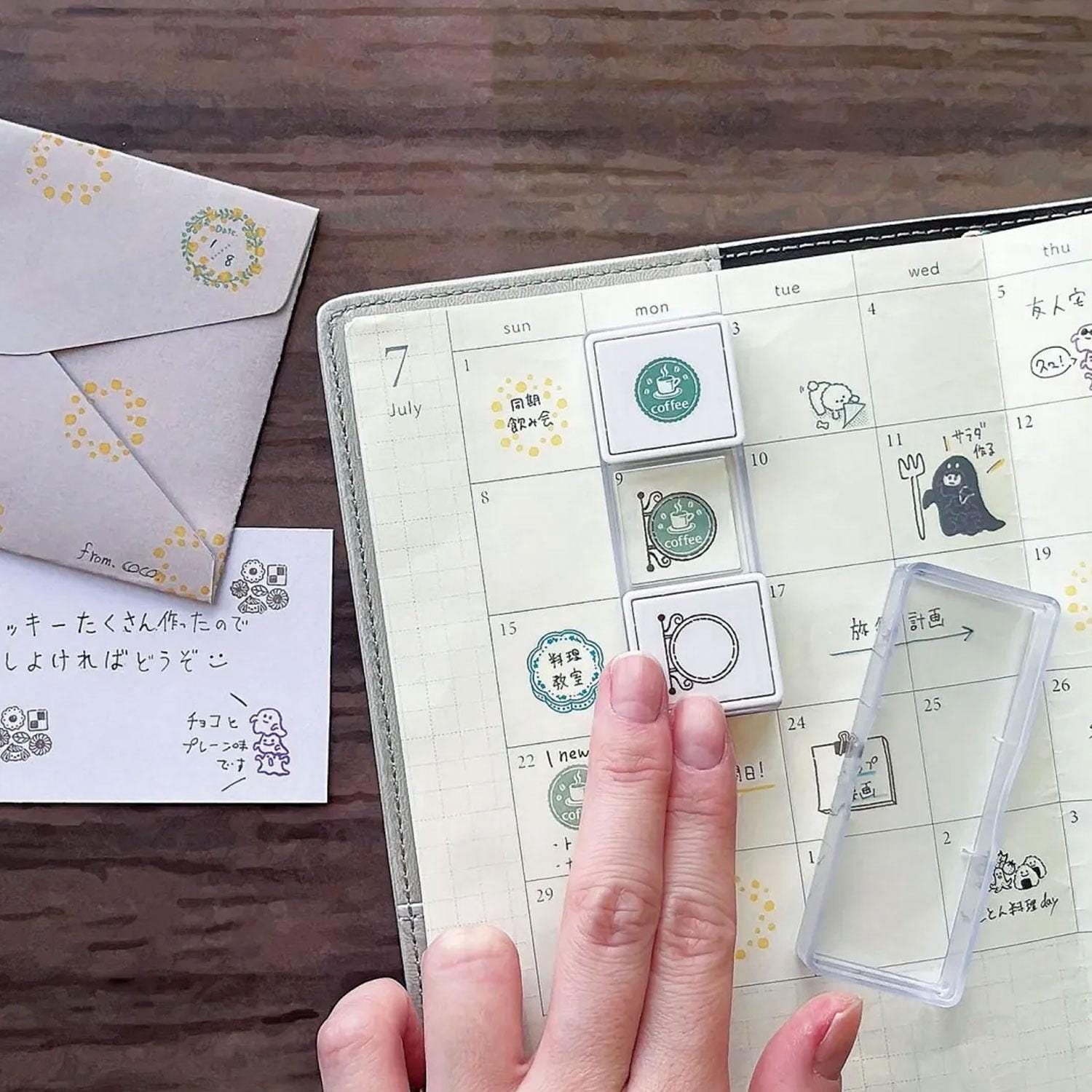 Kutsuwa Hancoco Slide Pre-ink Stamp Stackable Two-color Two-pattern ...