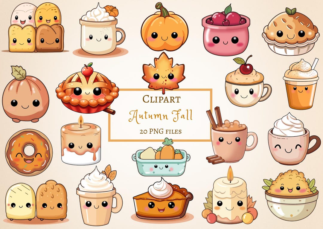 Kawaii Fall Clipart | Autumn PNG Stickers (digital Download) - Etsy