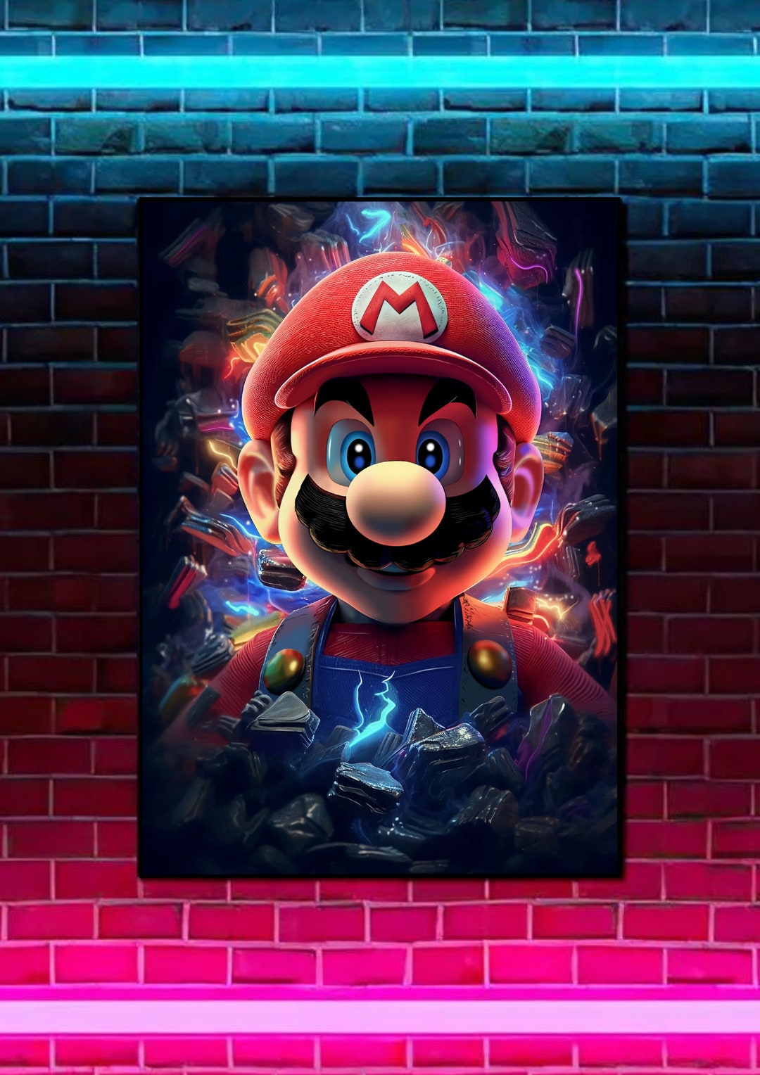 Super Mario Print Mario Neon Art Super Mario Gamer Room Game Inspired ...