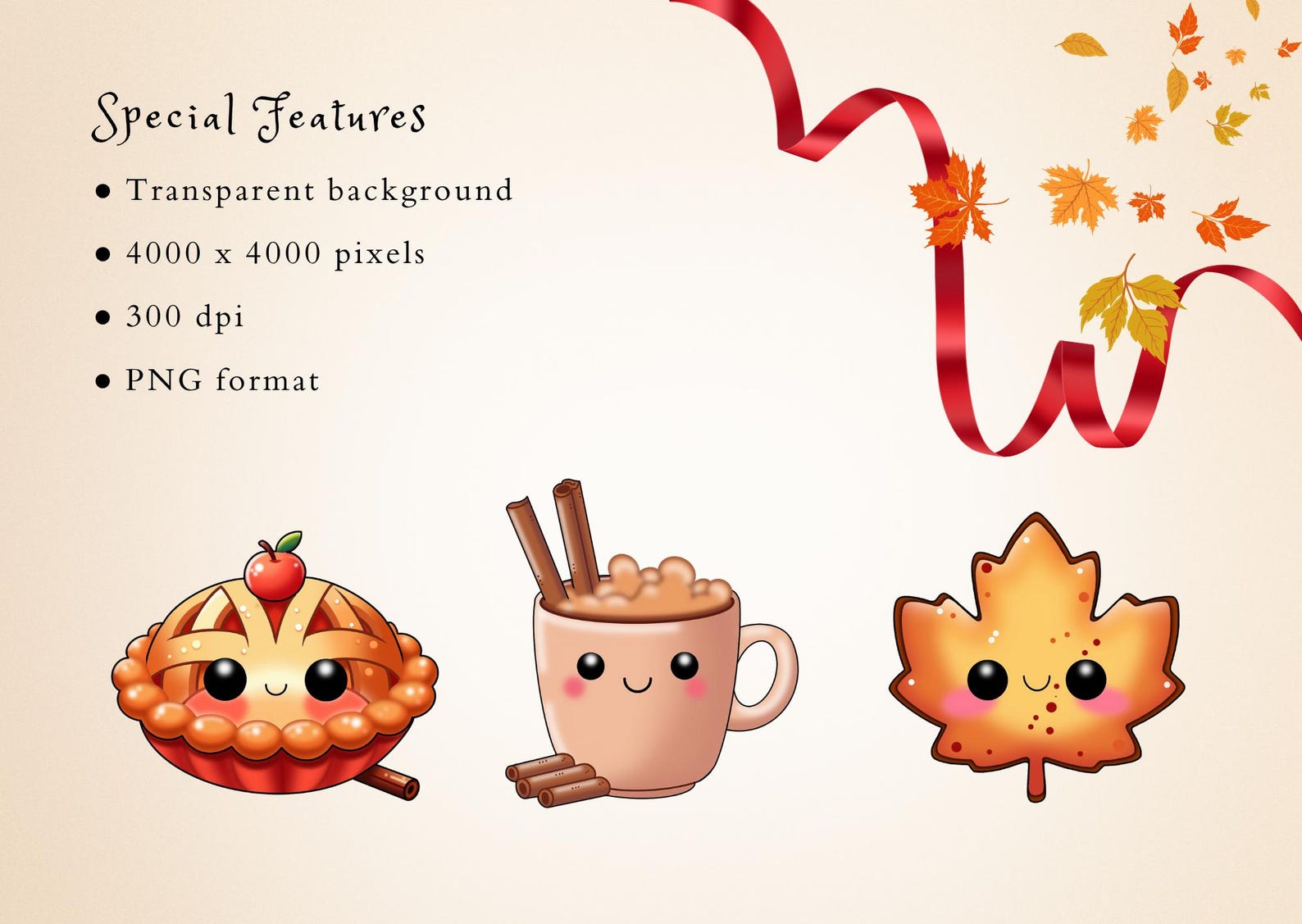 Kawaii Fall Clipart | Autumn PNG Stickers (digital Download) - Etsy