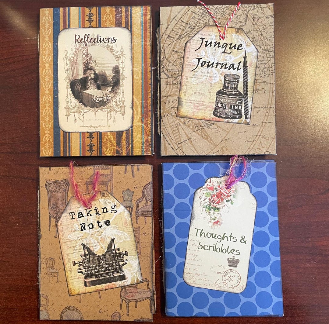 Set of 4 Junk Journals, Handmade Purse Sized, 48 Pages, Includes Vellum ...