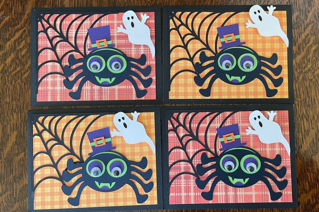 Handmade Halloween Card Set: Spooky Spider, "boo!", Set of 4 Assembled ...