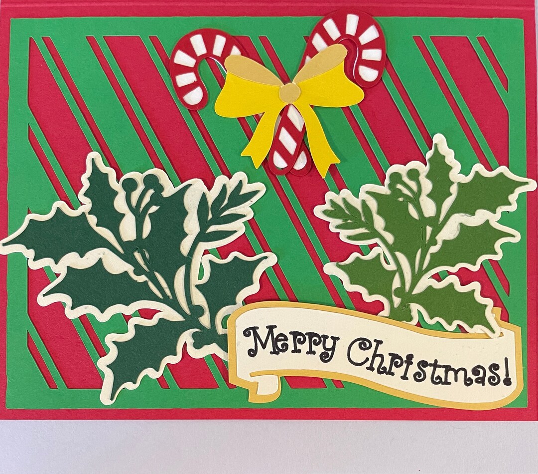 DIY Handmade Christmas Card Kit: Candy Canes & Holly, Set of 4 Cards ...