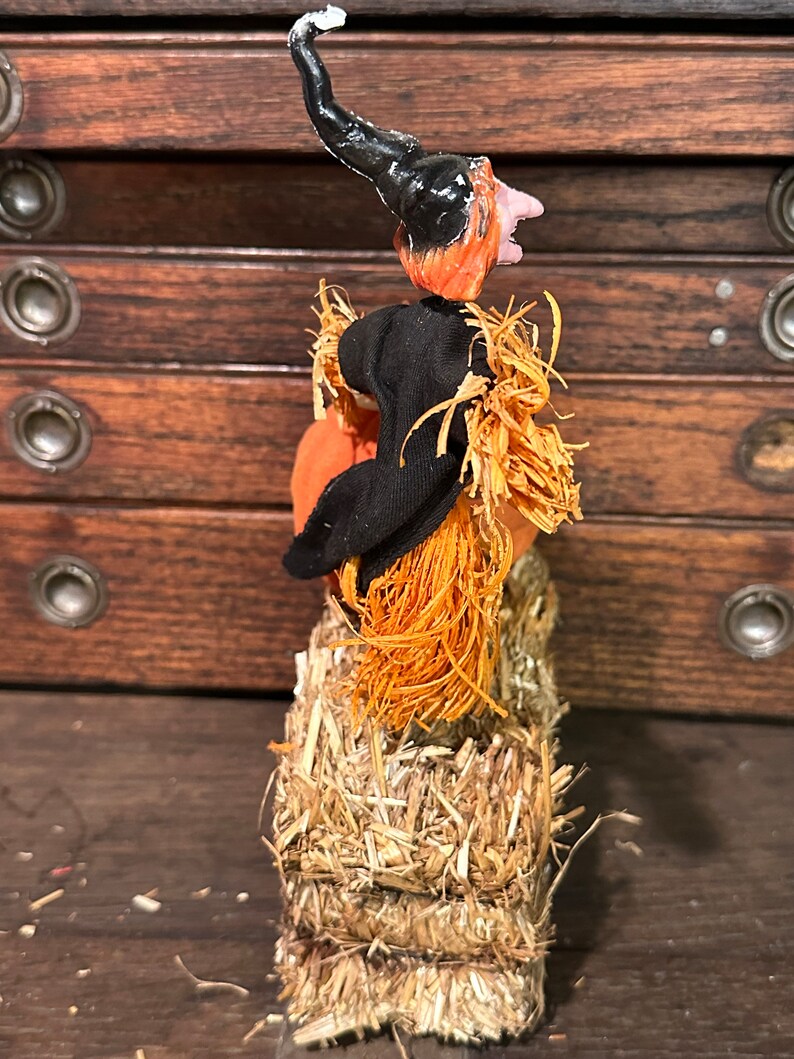 Vintage Halloween Decor Tabletop Witch JOL Pumpkin Hay Bale Unique Rare ...
