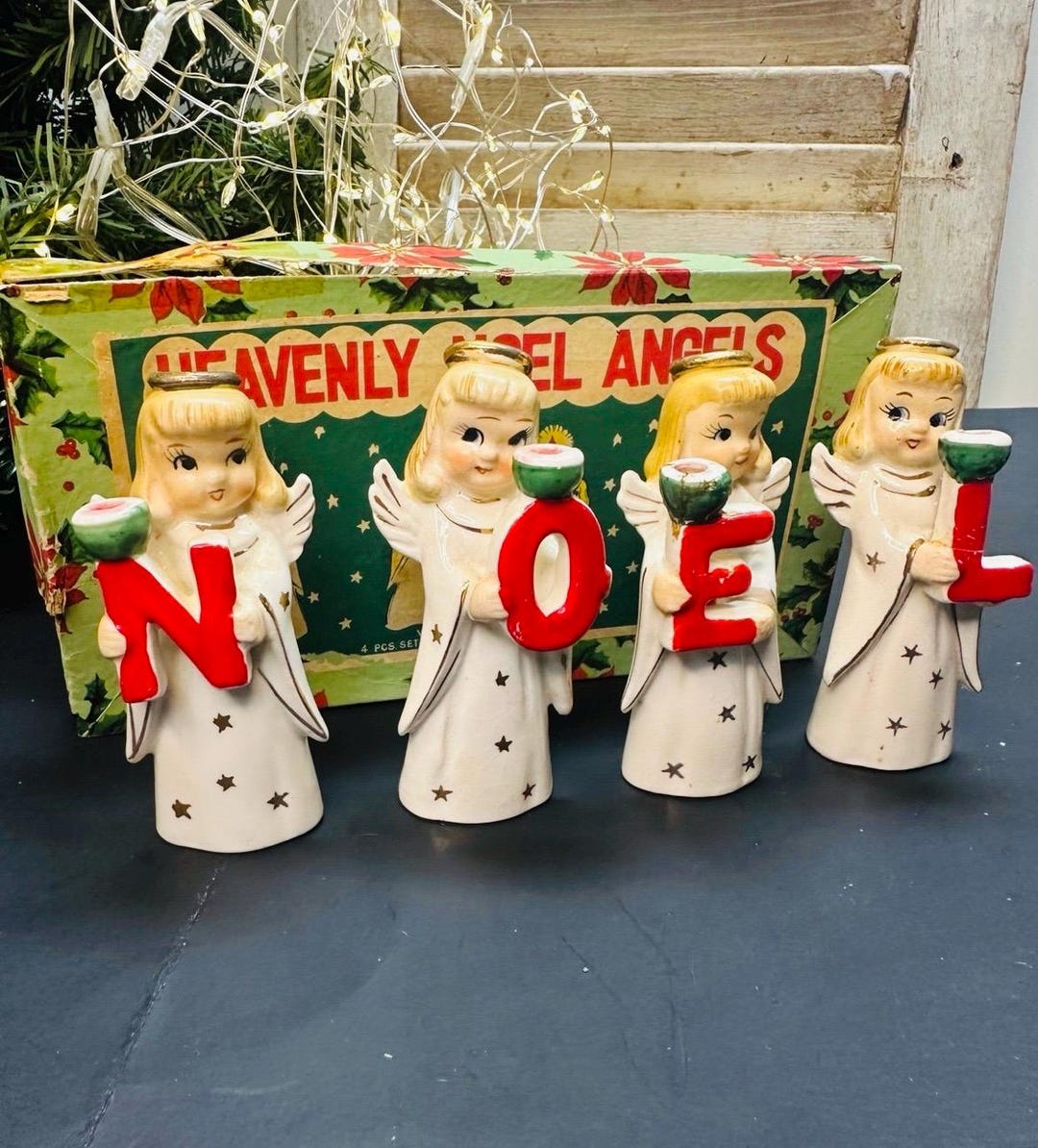 Vintage Commodore Heavenly Noel Angels Candle Holders Japan Christmas ...