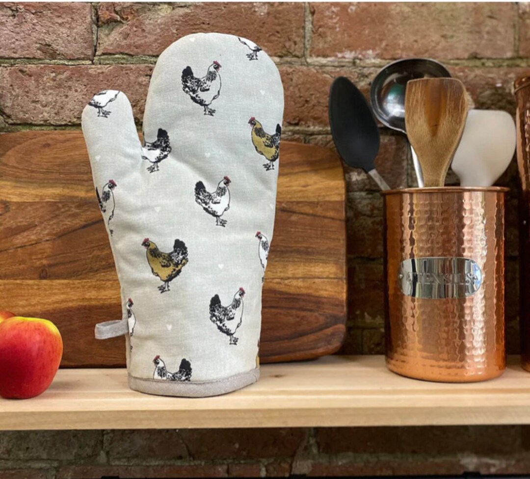 Single Oven Glove With A Chicken Print Design Farmhouse - Etsy