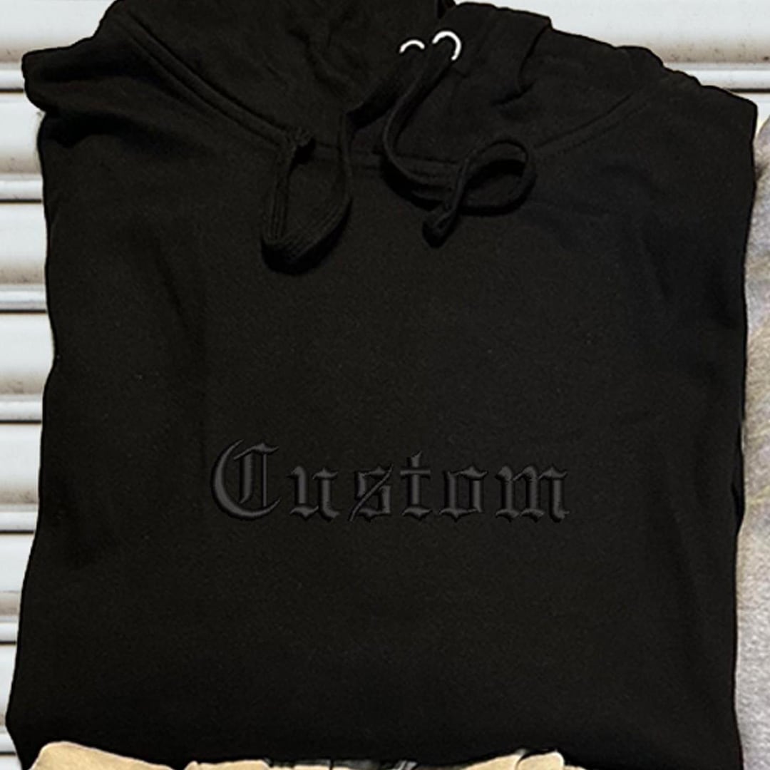 Black on Black Embroidered Hoodie Your Custom Text in Old English ...