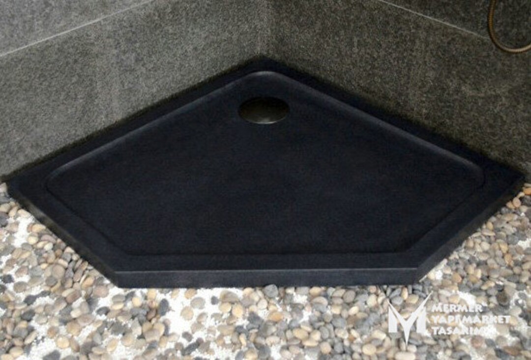 Basalt Black Triangle Edge Corner Shower Tray - Handcrafted, 100% ...