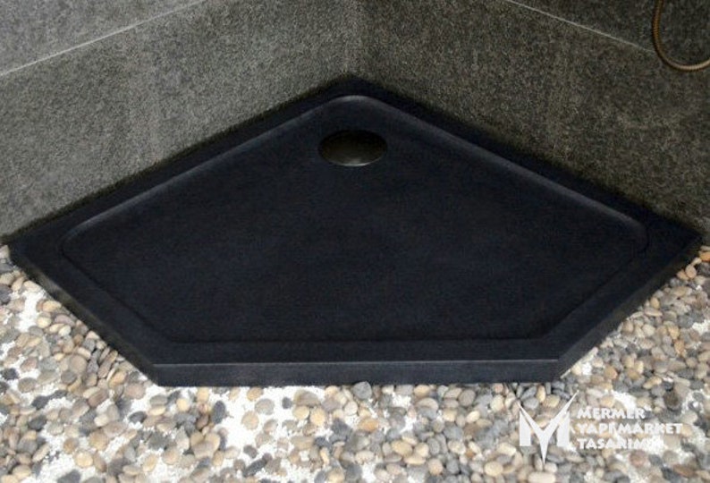 Basalt Black Triangle Edge Corner Shower Tray - Handcrafted, 100% ...