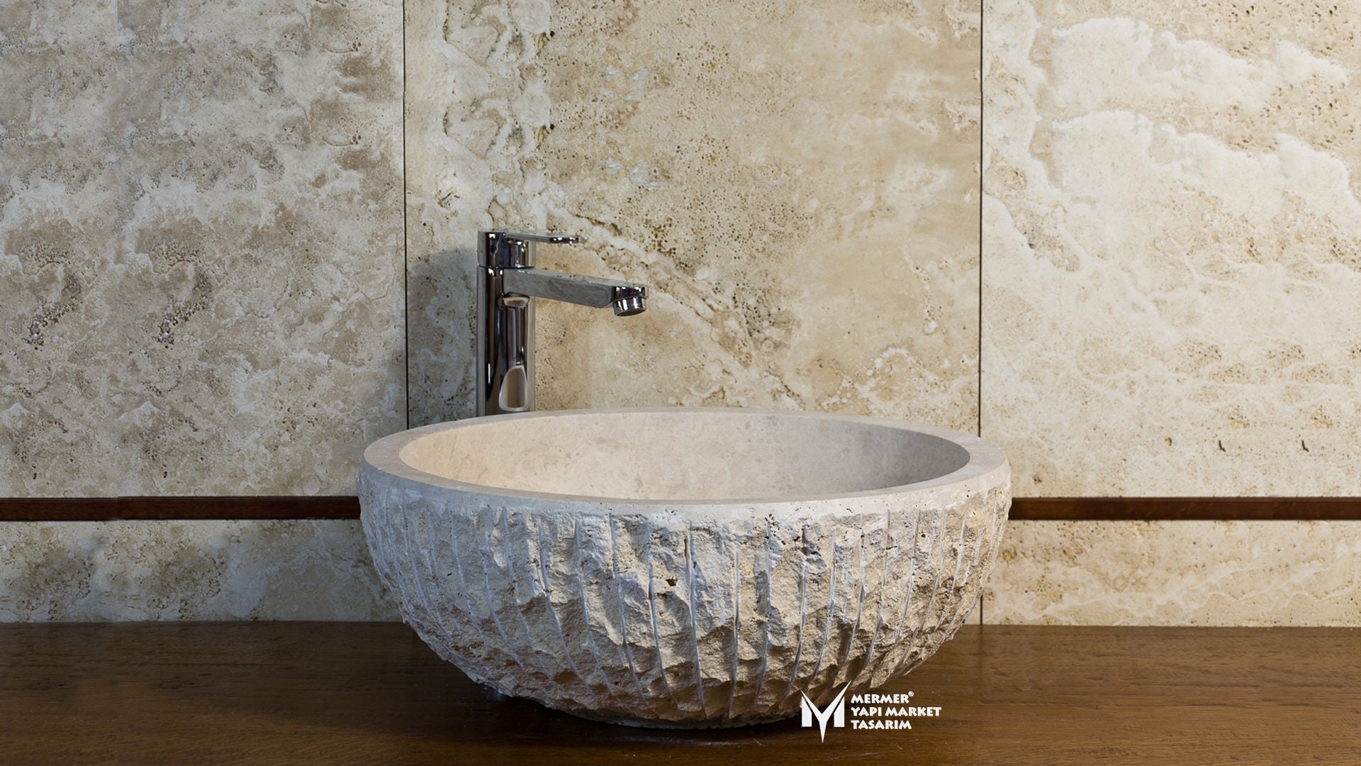 Travertine Vertical Split Face Outside Round Sink - Etsy