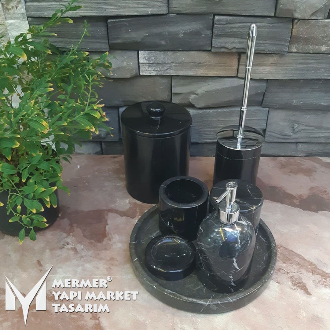 Toros Black Marble 7-piece Bathroom Set Handcrafted, 100% Natural Stone ...