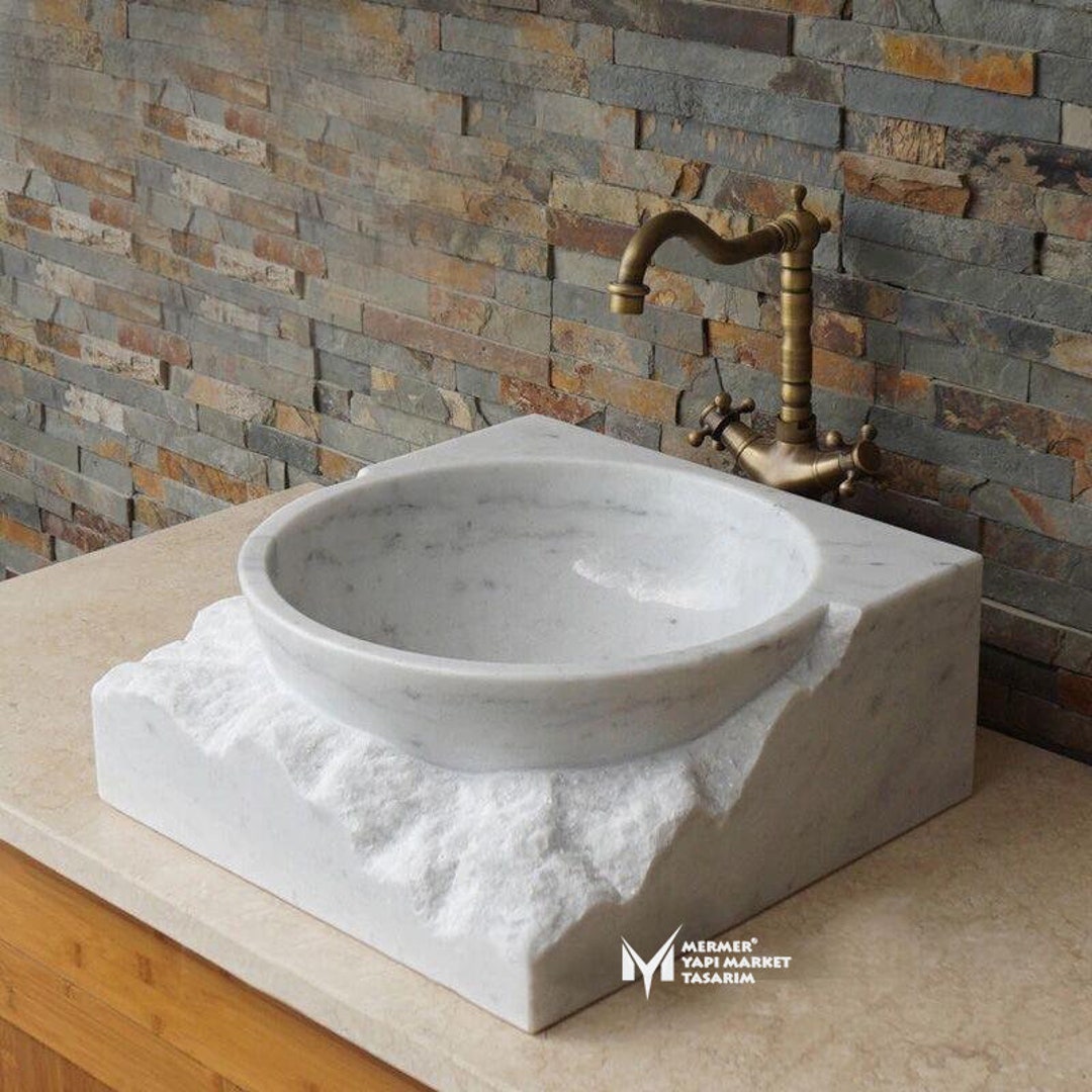 White Marble Unfinished Washbasin Handcrafted 100% Natural - Etsy