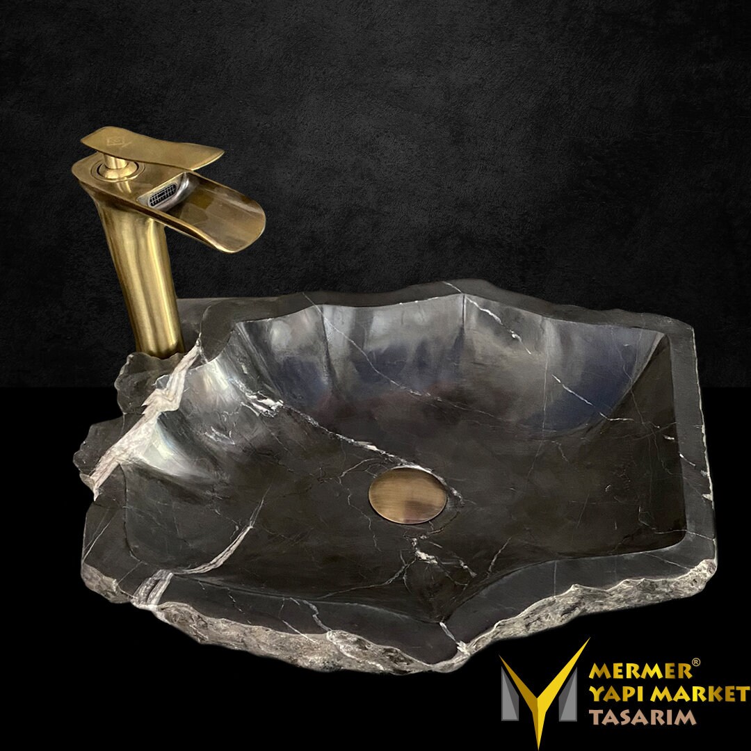Alexander Black Marble Unshaped Design Sink Handcrafted, 100% Natural ...