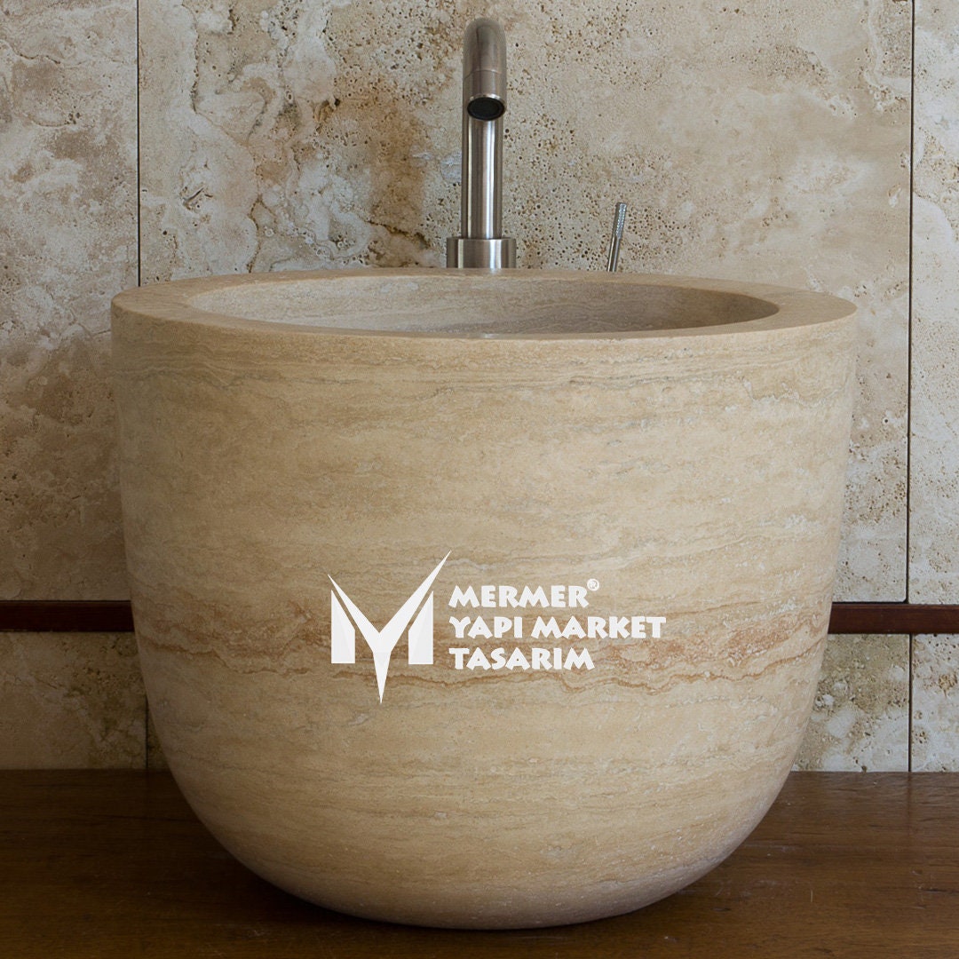 Travertine Oval Water Bucket Design Washbasin Handcrafted, 100% Natural ...