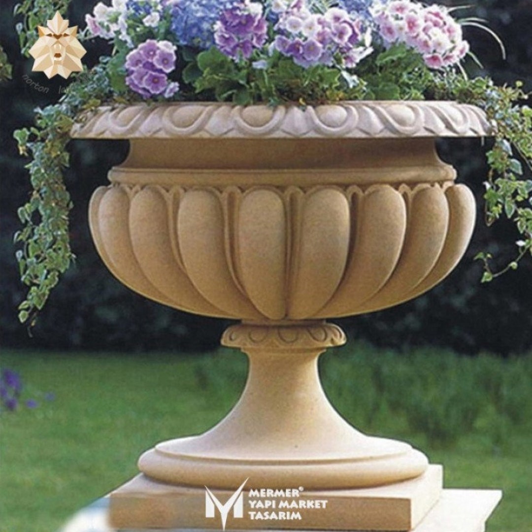 Buy Travertine Special Design Footed Flower Pot Handcrafted, 100% ...