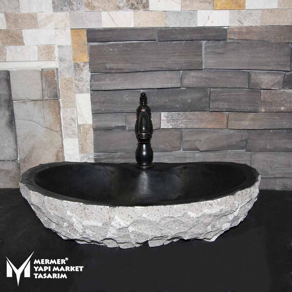 Basalt Naturally Exploded Washbasin With Faucet Hole | Etsy