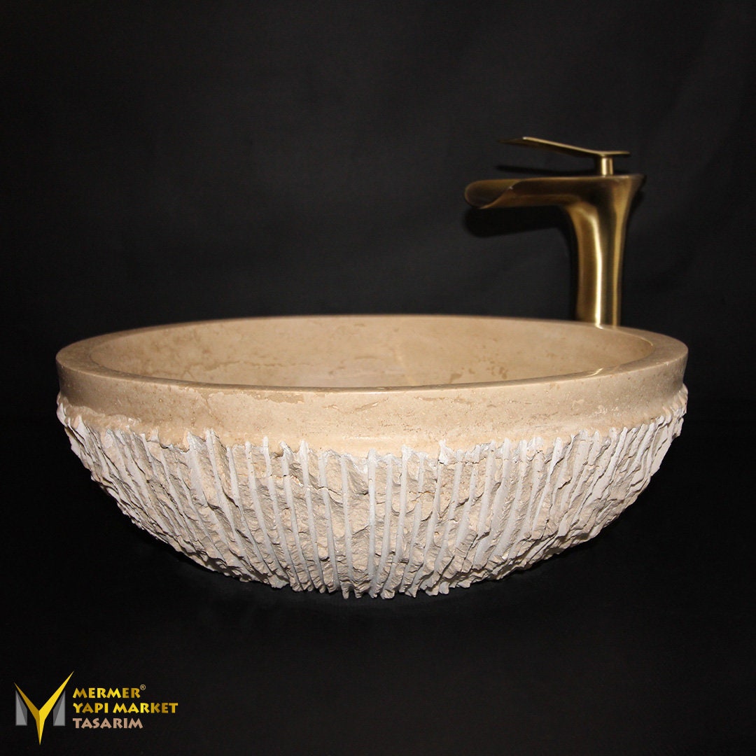 Travertine Vertical Split Face Washbasin Handcrafted, %100 Natural ...
