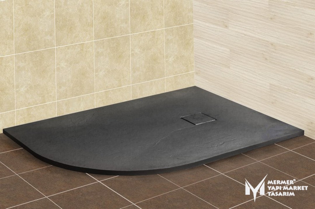 Basalt Black Flat Design Corner Shower Tray Handcrafted - Etsy Polska