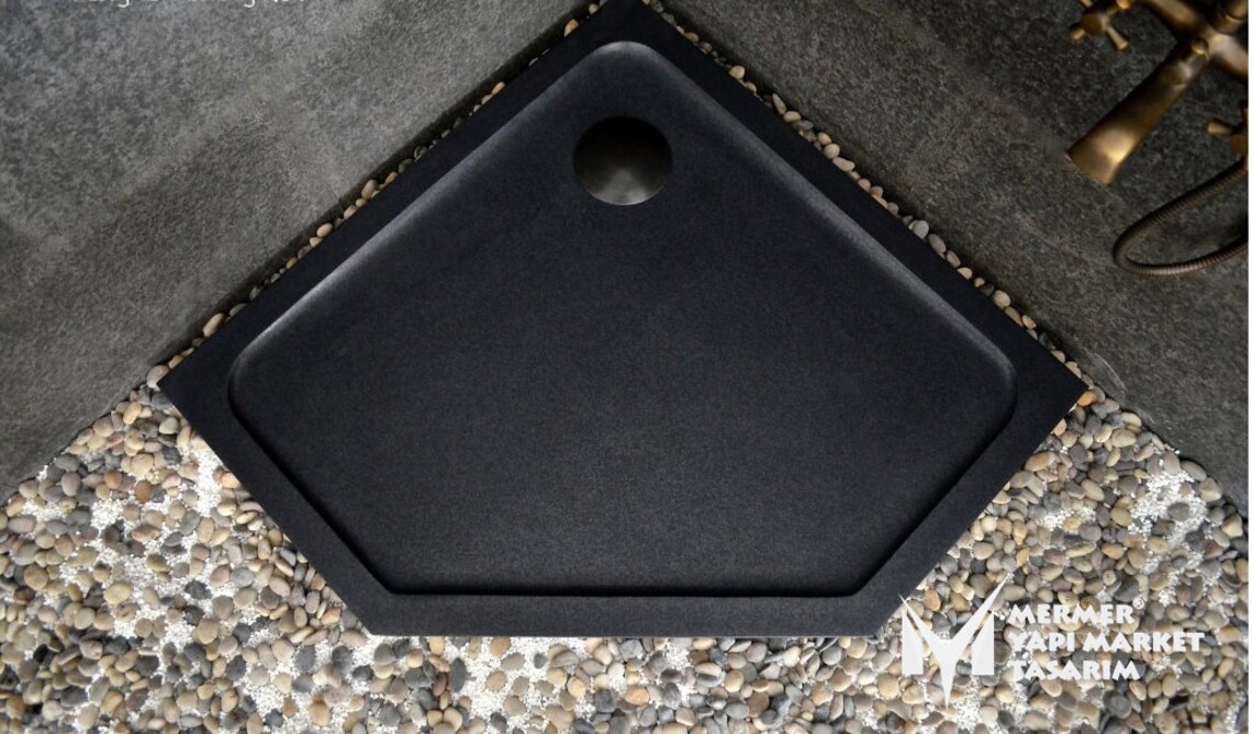 Basalt Black Triangle Edge Corner Shower Tray Handcrafted, 100% Natural ...