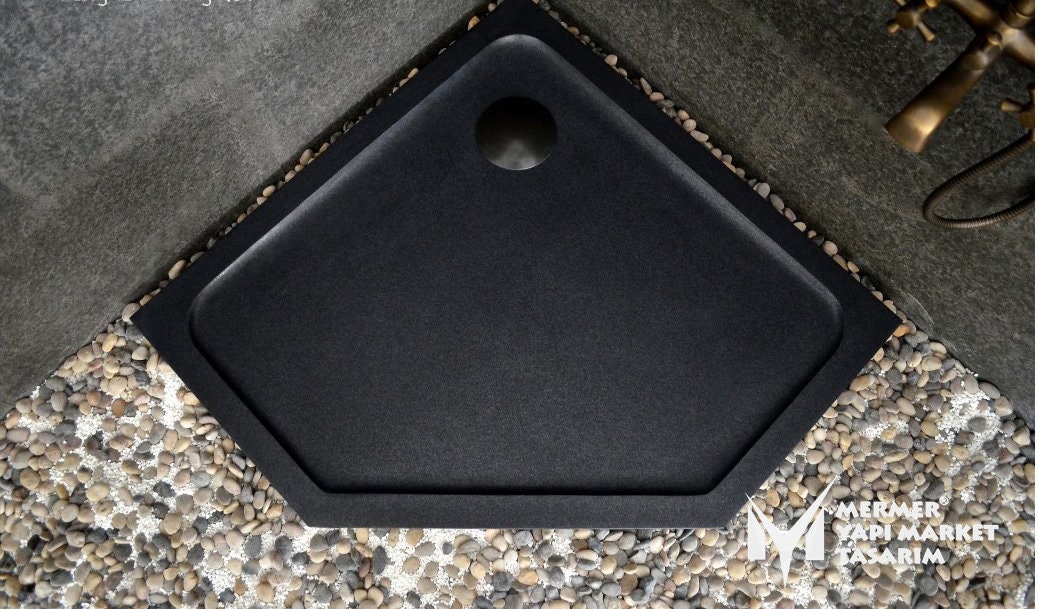 Basalt Black Triangle Edge Corner Shower Tray - Handcrafted, 100% ...