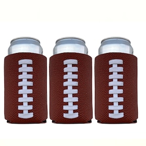 Football Leather Can Cooler 3-pack, Sports Gift for NFL Fans, Real Beer ...