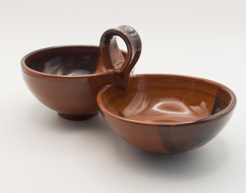 Ceramic Double Bowl, Handmade Connected Serving Chips and Dip Bowl - Etsy