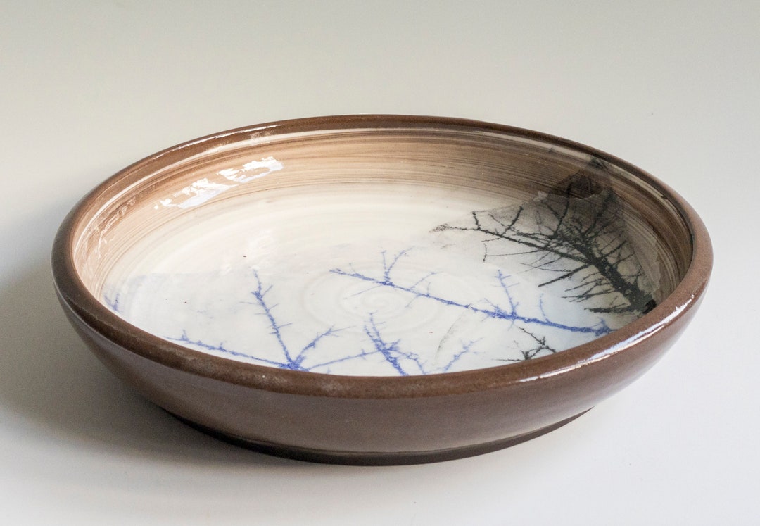 Deep Ceramic Dinner Plate With Winter Branches, Handmade Potter Platter ...