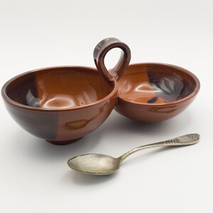 Ceramic Double Bowl, Handmade Connected Serving Chips and Dip Bowl - Etsy