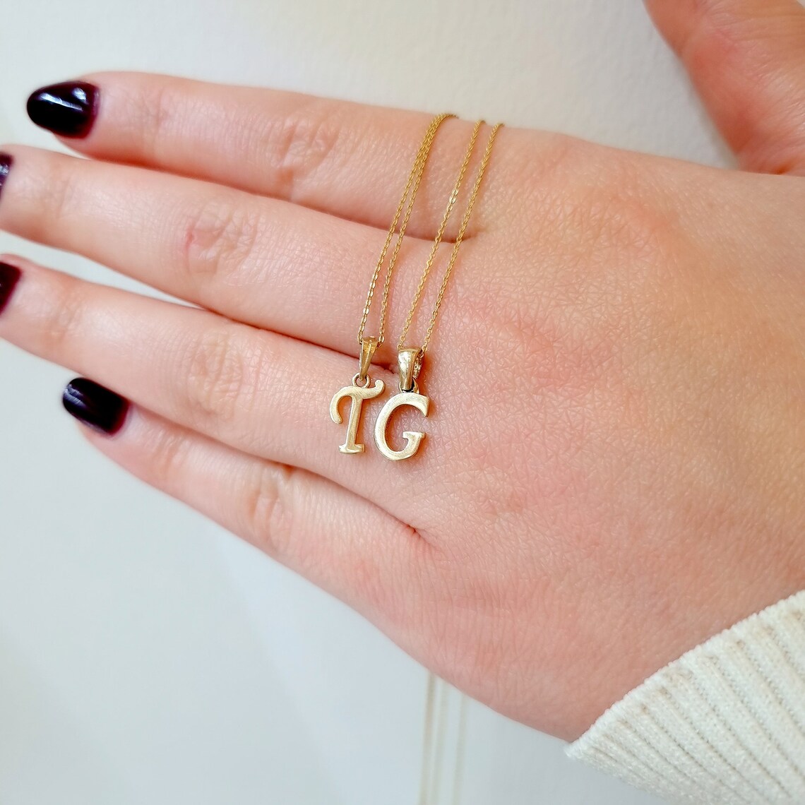 14k Solid Gold Initial Pendant-personalized Letter Necklace-cursive ...