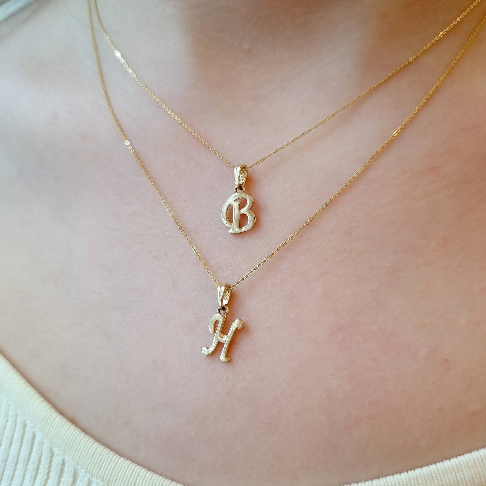 14k Solid Gold Initial Pendant-personalized Letter Necklace-cursive Letter Necklace-initial ...