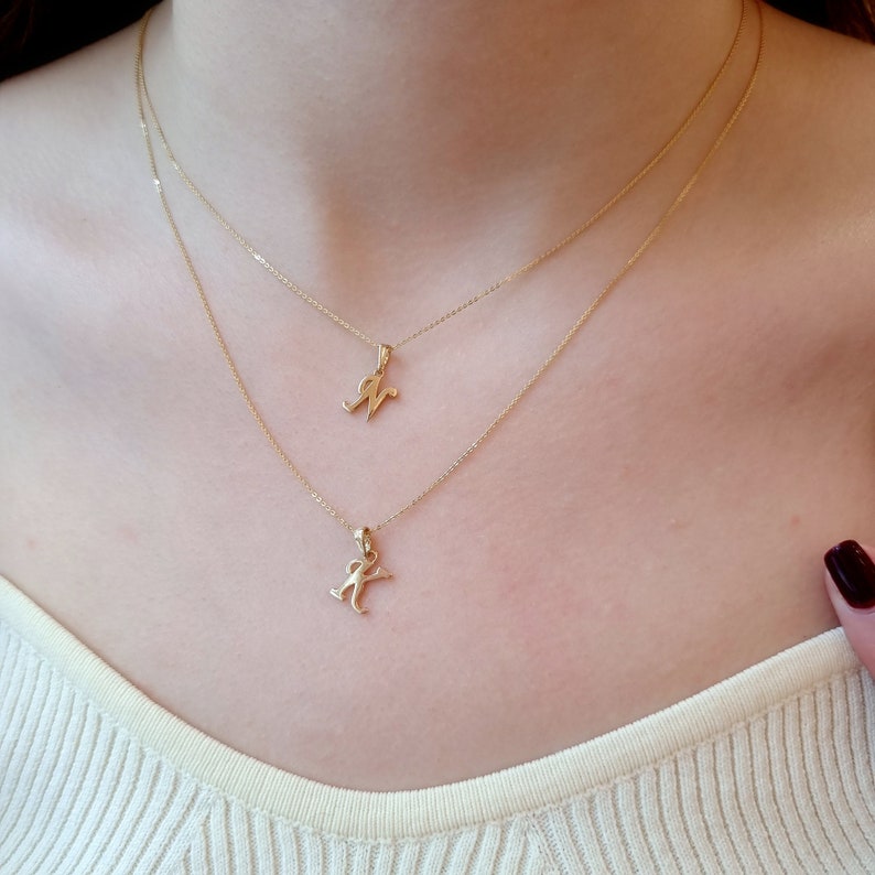 14k Solid Gold Initial Pendant-personalized Letter Necklace-cursive ...