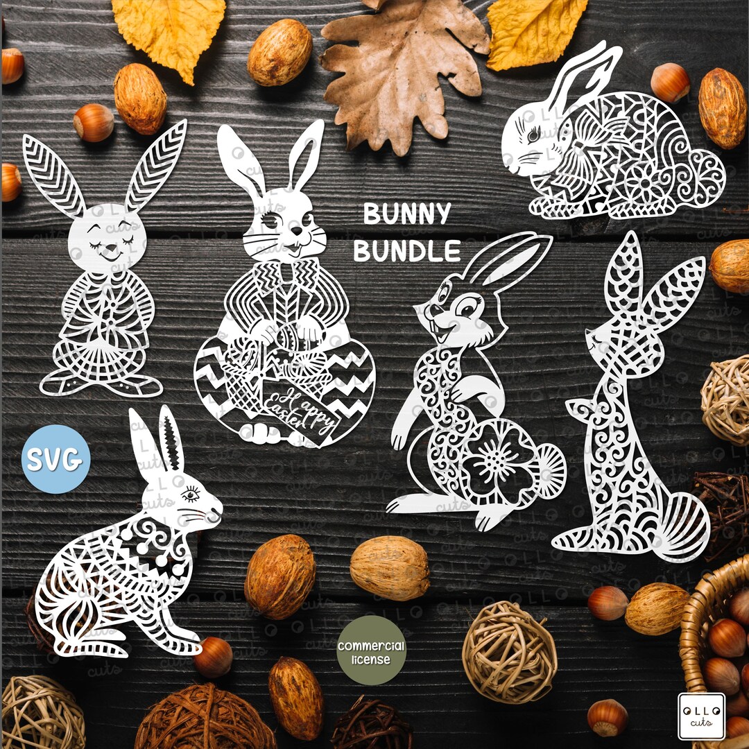 Bunny SVG Bundle, Hand Drawn Rabbit Vector, Paper Cutting Template ...