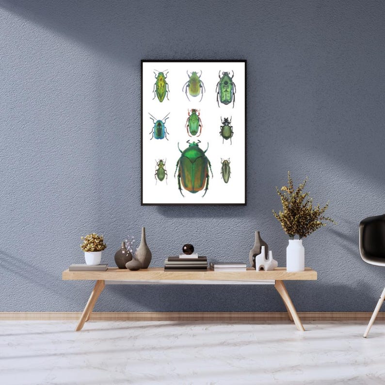 Green Metallic Beetle Wall Art, Insect Printable Art, 9 Beetles ...