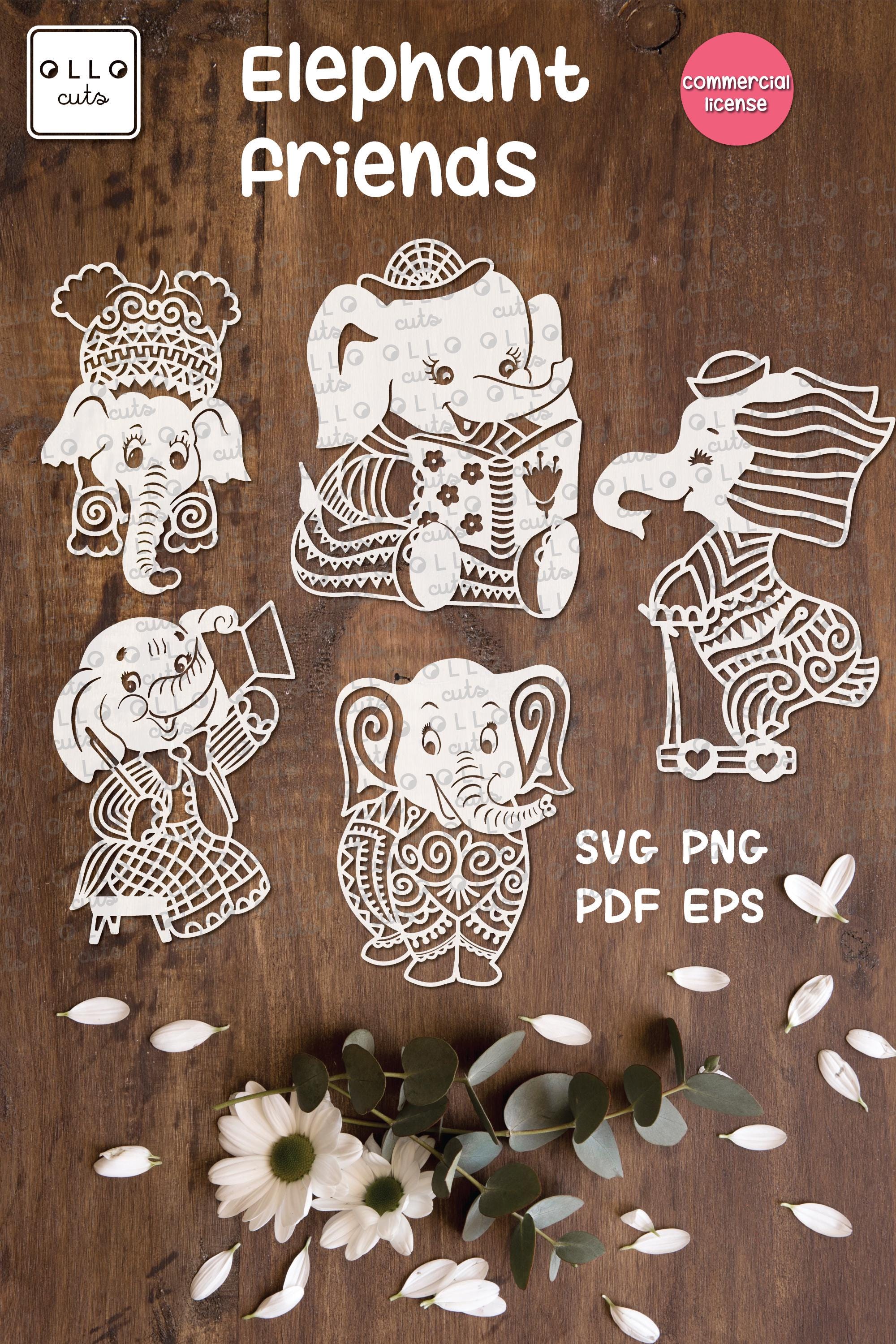 5 Playful Elephants SVG Bundle, Elephant Vector for Paper Cutting ...