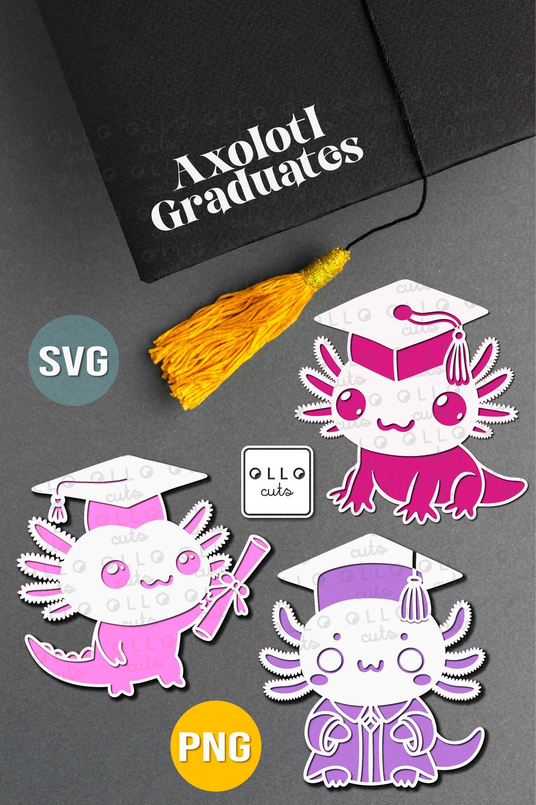 Axolotl Graduation SVG Bundle – 3x Axolotls With Grad Caps | Paper ...