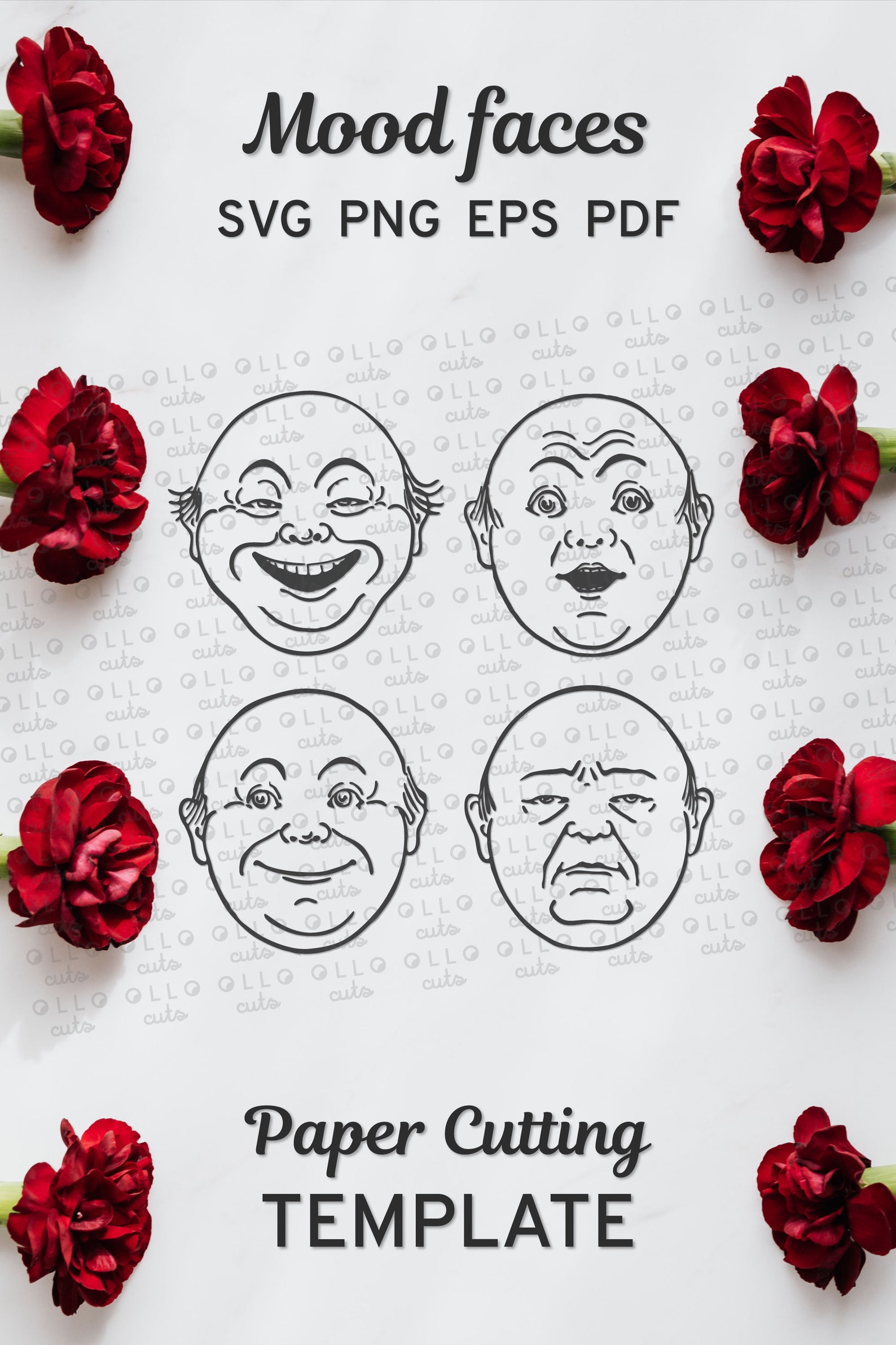 Mood Faces Vector Drawing, Emotion Character Design, Printable Face ...