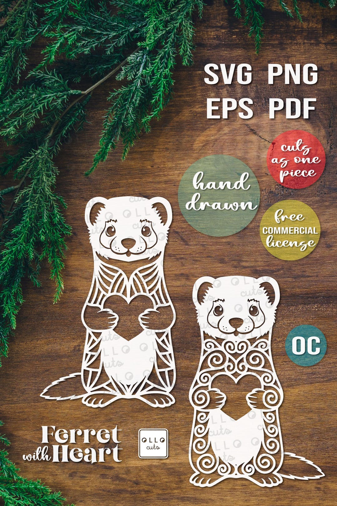 Ferret SVG Bundle – Adorable Ferret Holding Heart – Cricut & Paper ...